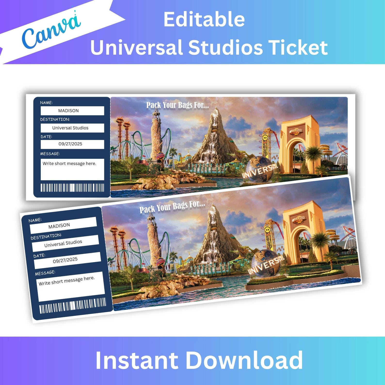 Surprise Universal Studios Ticket, Universal Trip Ticket, Surprise ...