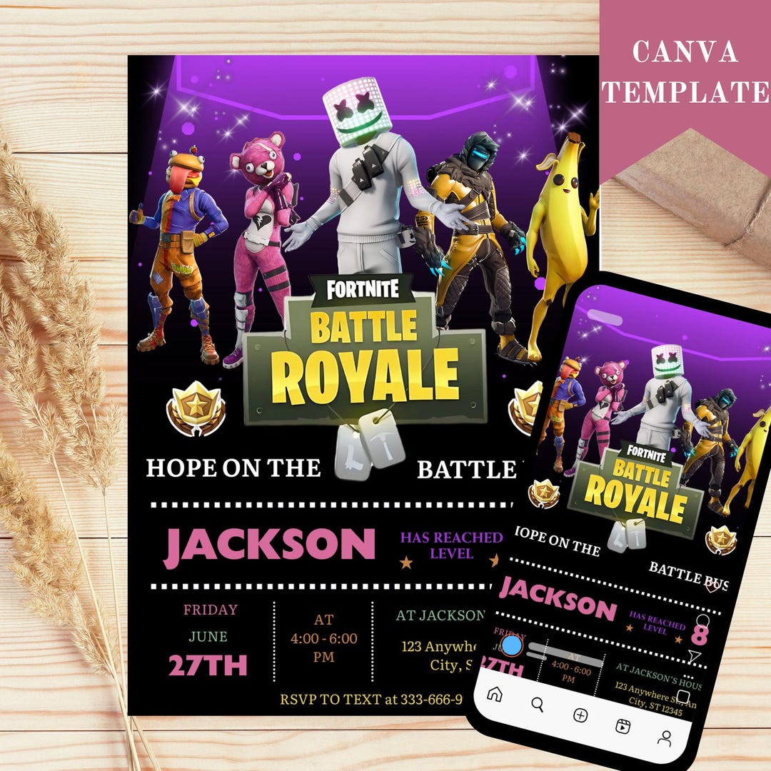 Editable Fort Game Birthday Invitation, Fort Night Birthday Party ...