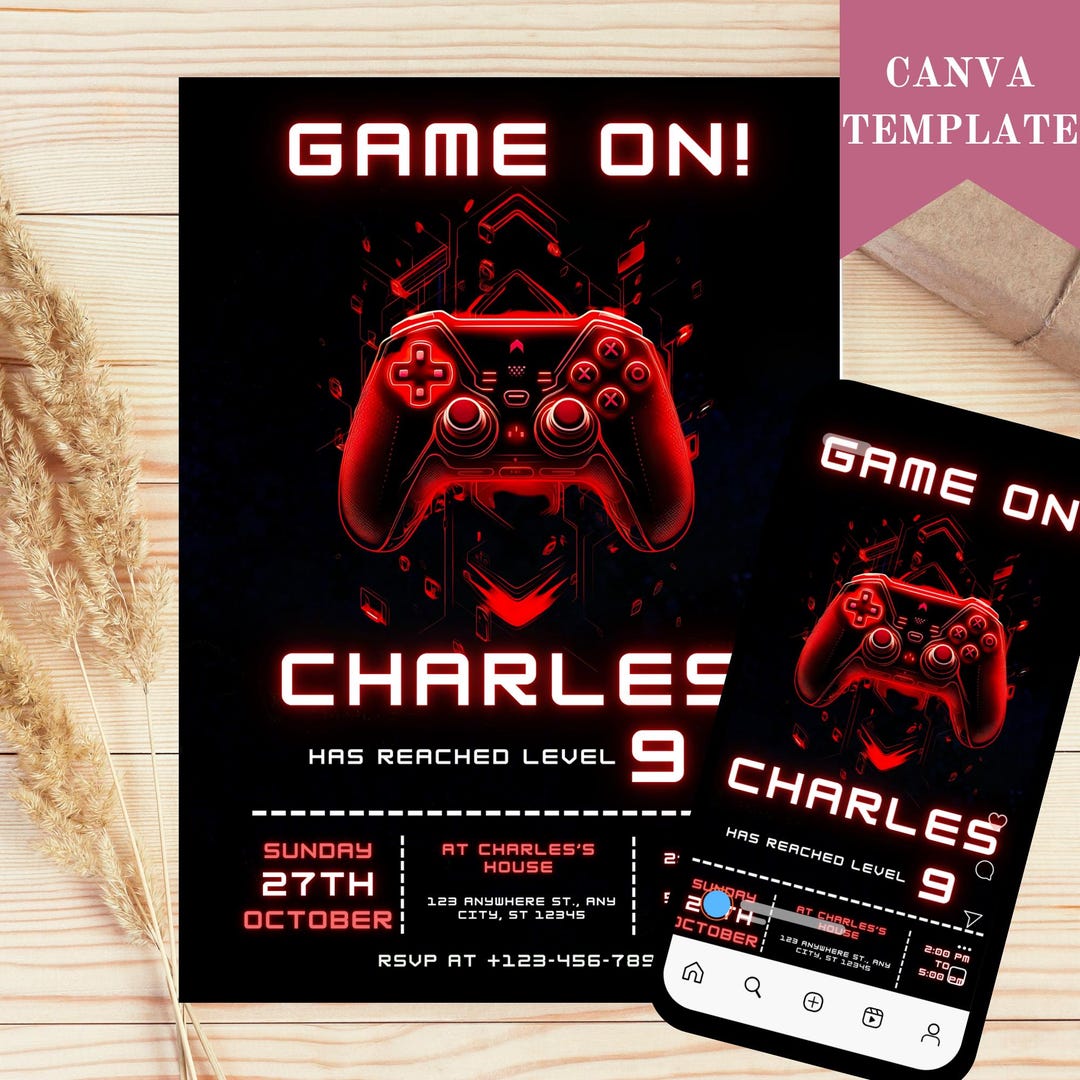 Editable Video Game Birthday Invitation: Gamer Party Template (5x7 ...