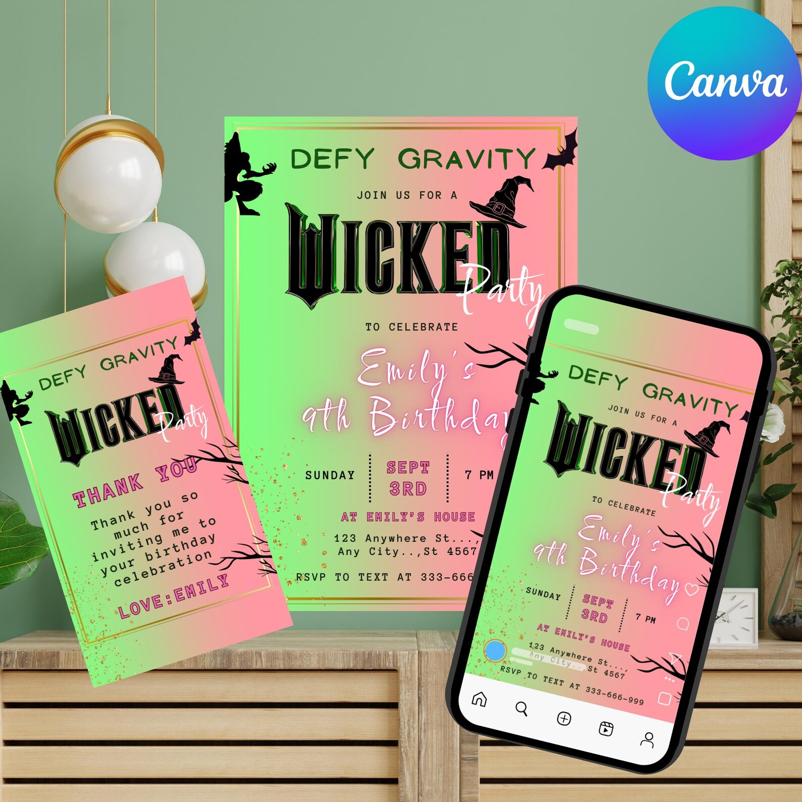 Wicked Birthday Invitation: Elphaba & Glinda Theme (canva Template) - Etsy