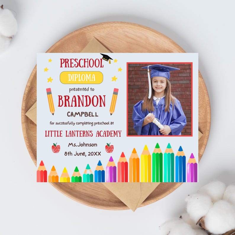 Editable Preschool Diploma Template With Photo (10x8 Printable) - Etsy