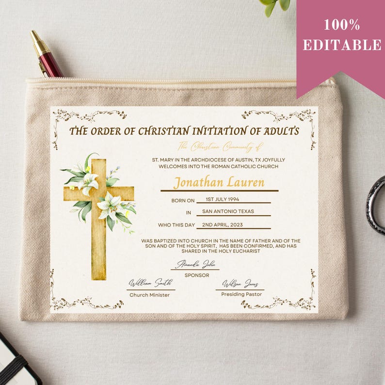 OCIA Certificate Template: Christian Initiation, First Communion ...