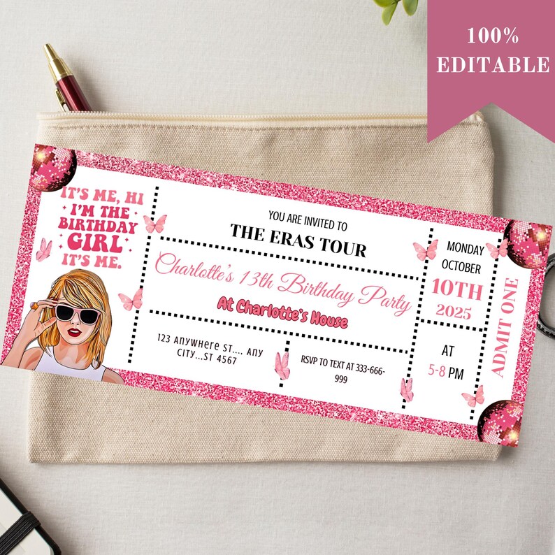 Eras Ticket Invite, Surprise Music Ticket Stub, Birthday Invite, Eras ...
