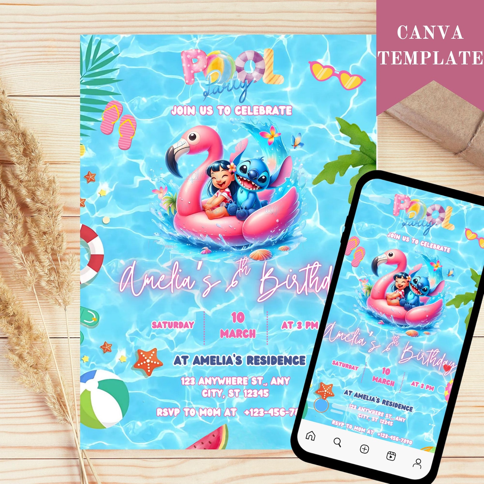Stitch Pool Party Invitation: Editable Hawaii Birthday (digital ...