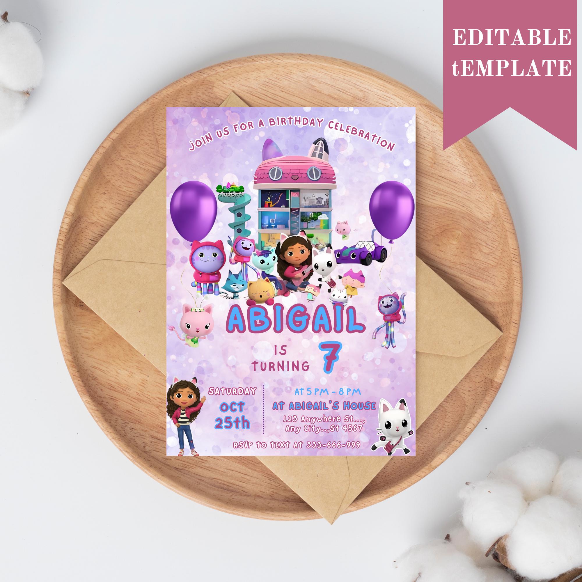 Gabbys Dollhouse Birthday Invitation, Editable Gabby's Kids Birthday ...