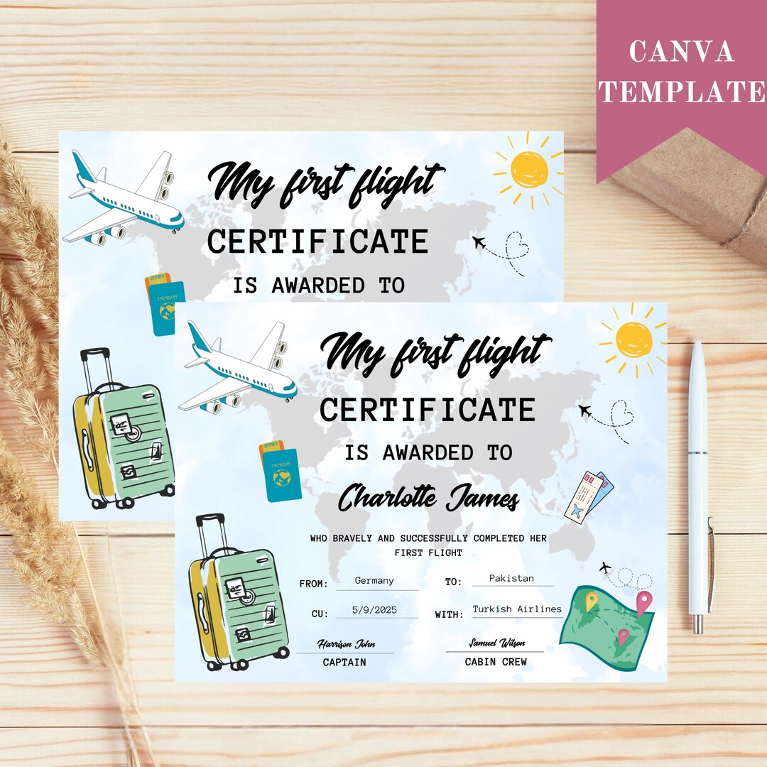 My First Flight Certificate, Kids Certificate, Editable Certificate ...