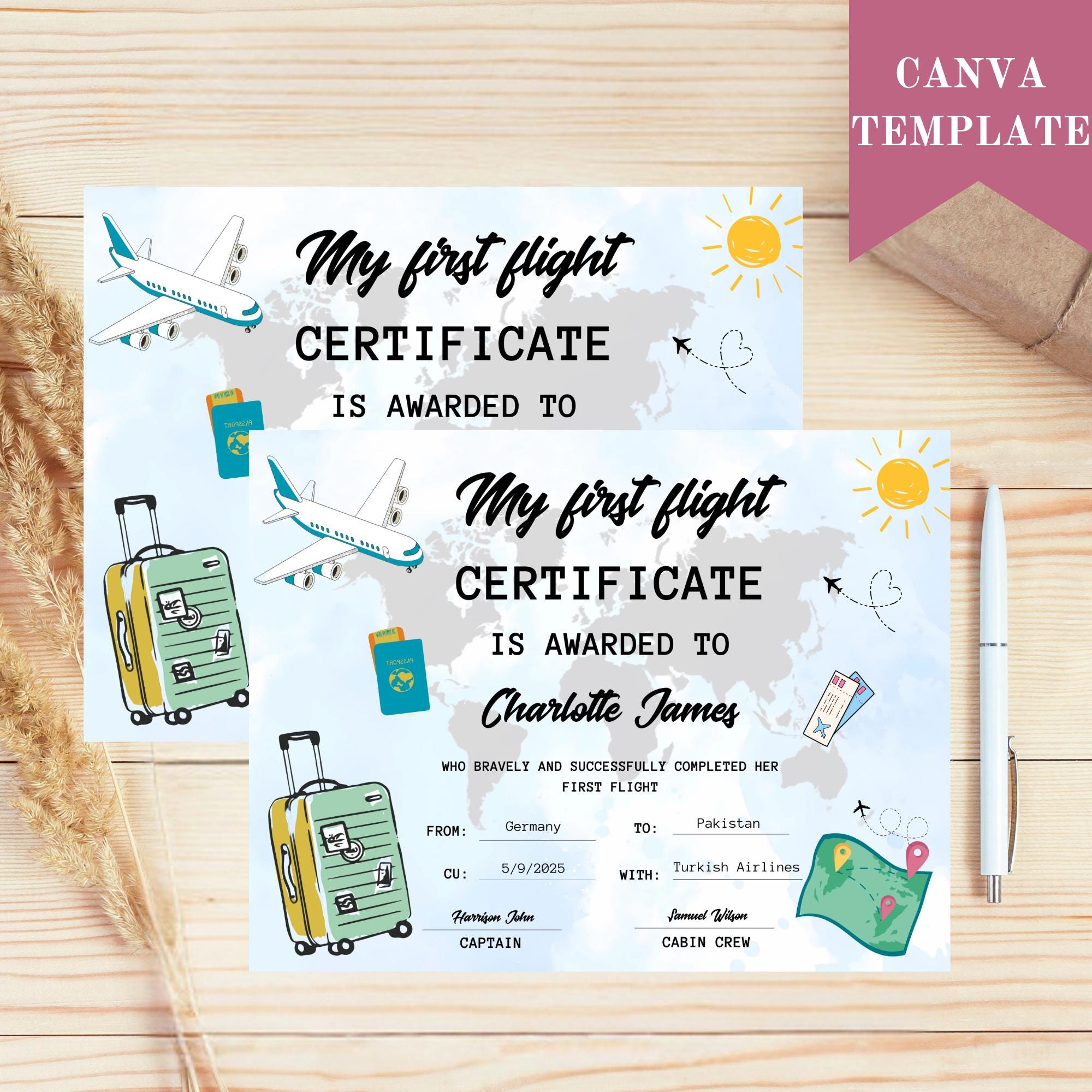 My First Flight Certificate, Kids Certificate, Editable Certificate ...