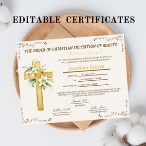 OCIA Certificate Template: Christian Initiation, First Communion ...