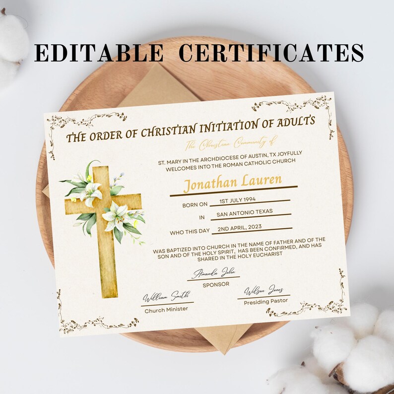 OCIA Certificate Template: Christian Initiation, First Communion ...