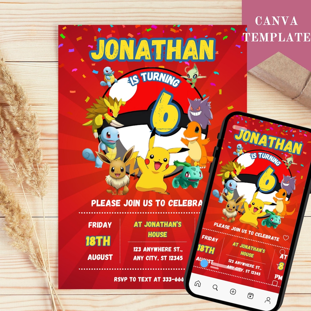 Buy Editable Pokemon Invitation, Printable Birthday Party Invitations ...