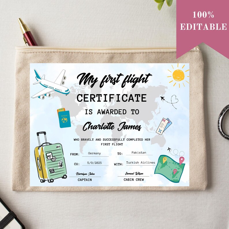 My First Flight Certificate, Kids Certificate, Editable Certificate ...