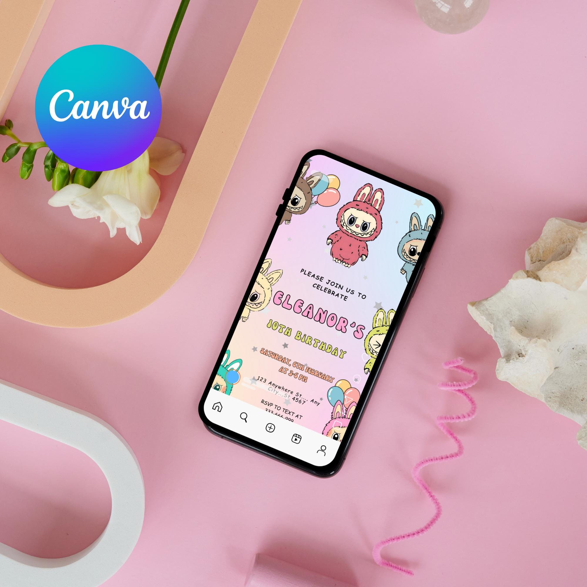 Labubu Birthday Invitation, Trendy Monster Theme (editable Canva ...
