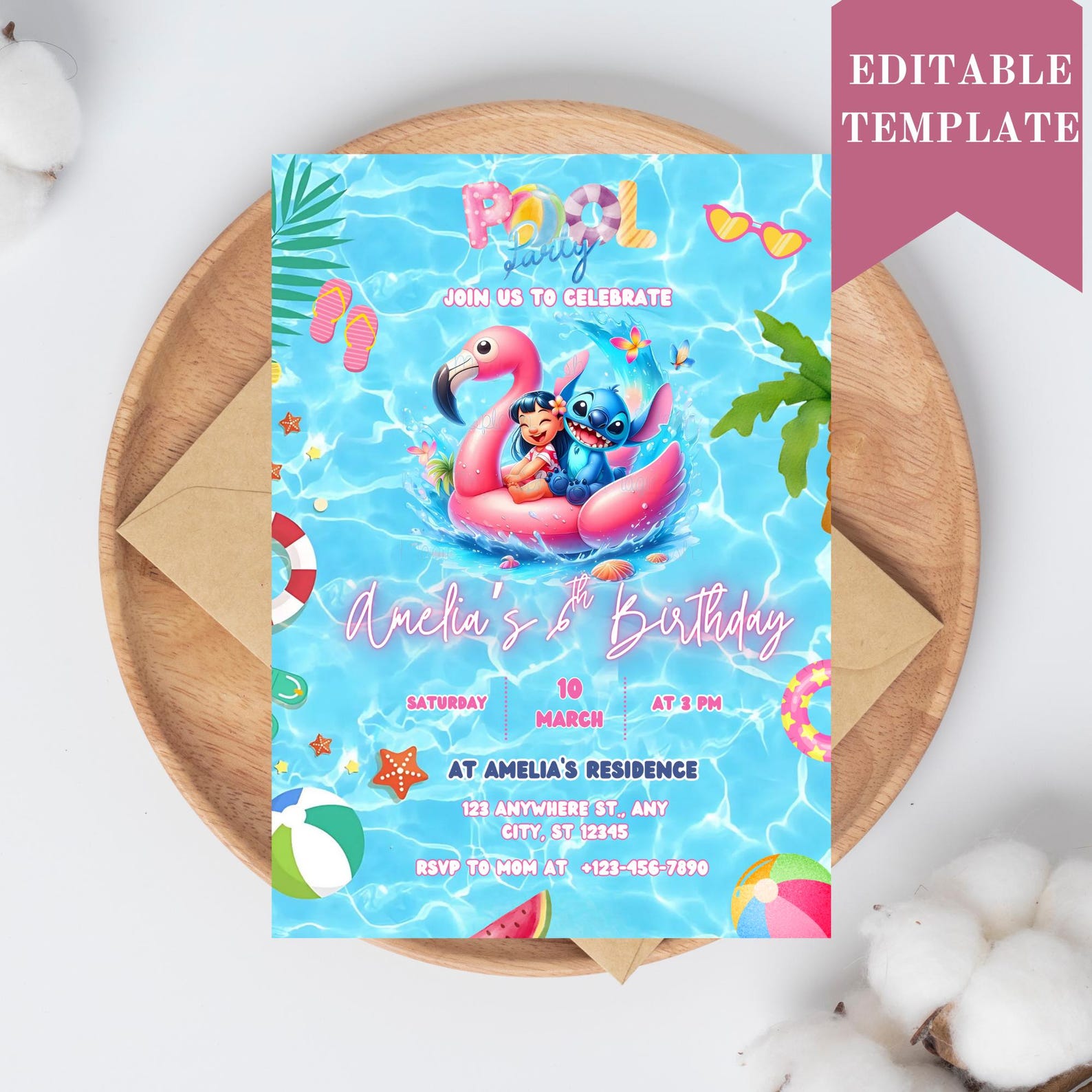 Stitch Pool Party Invitation: Editable Hawaii Birthday (digital ...