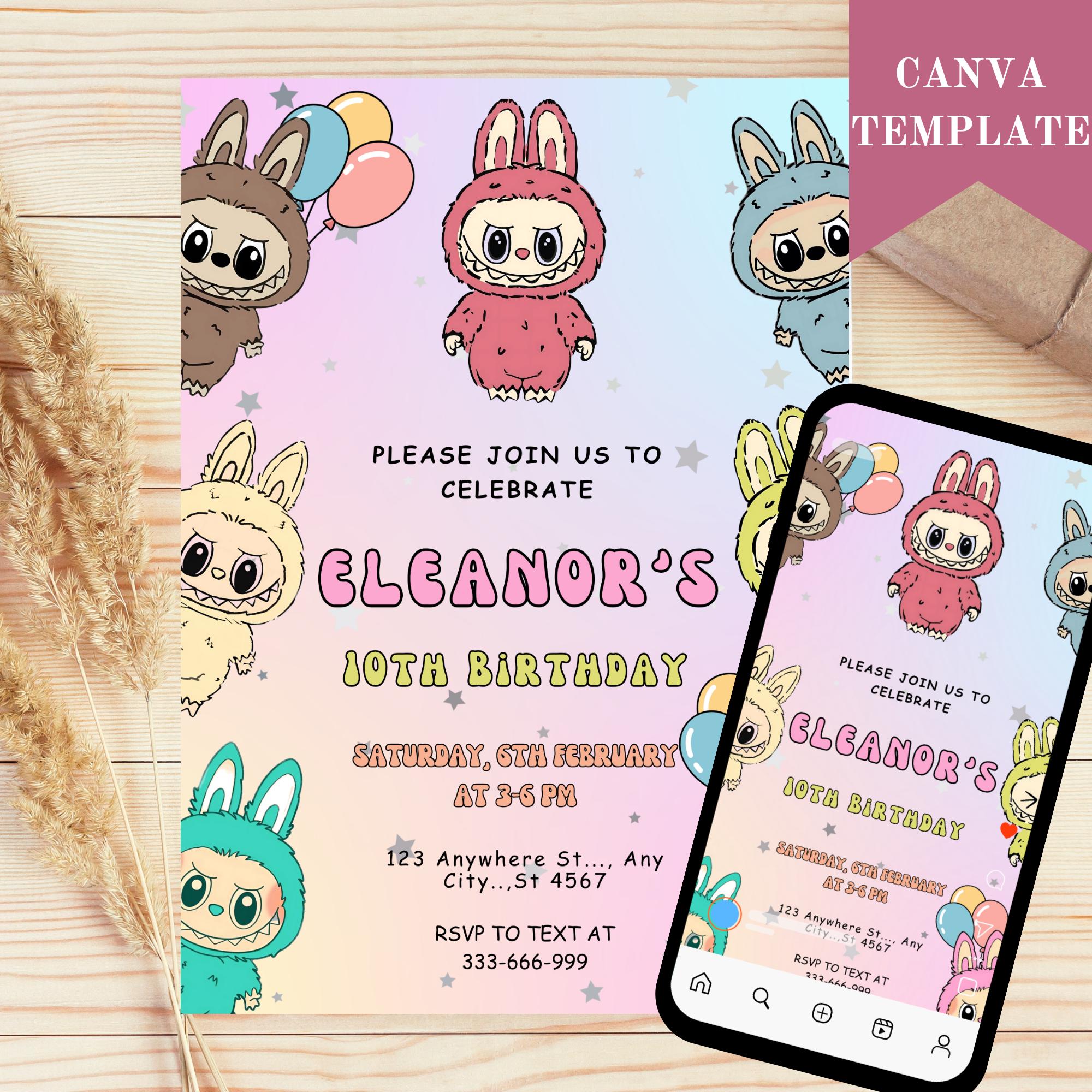 Labubu Birthday Invitation, Trendy Monster Theme (editable Canva ...