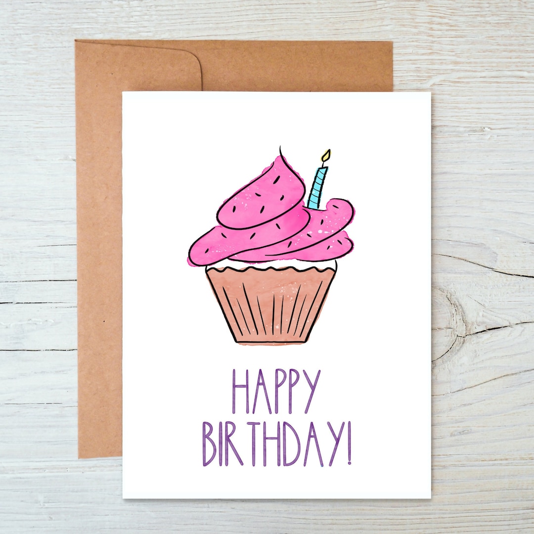 Watercolor Cupcake Birthday Card - Multiple Color Options | Kids ...