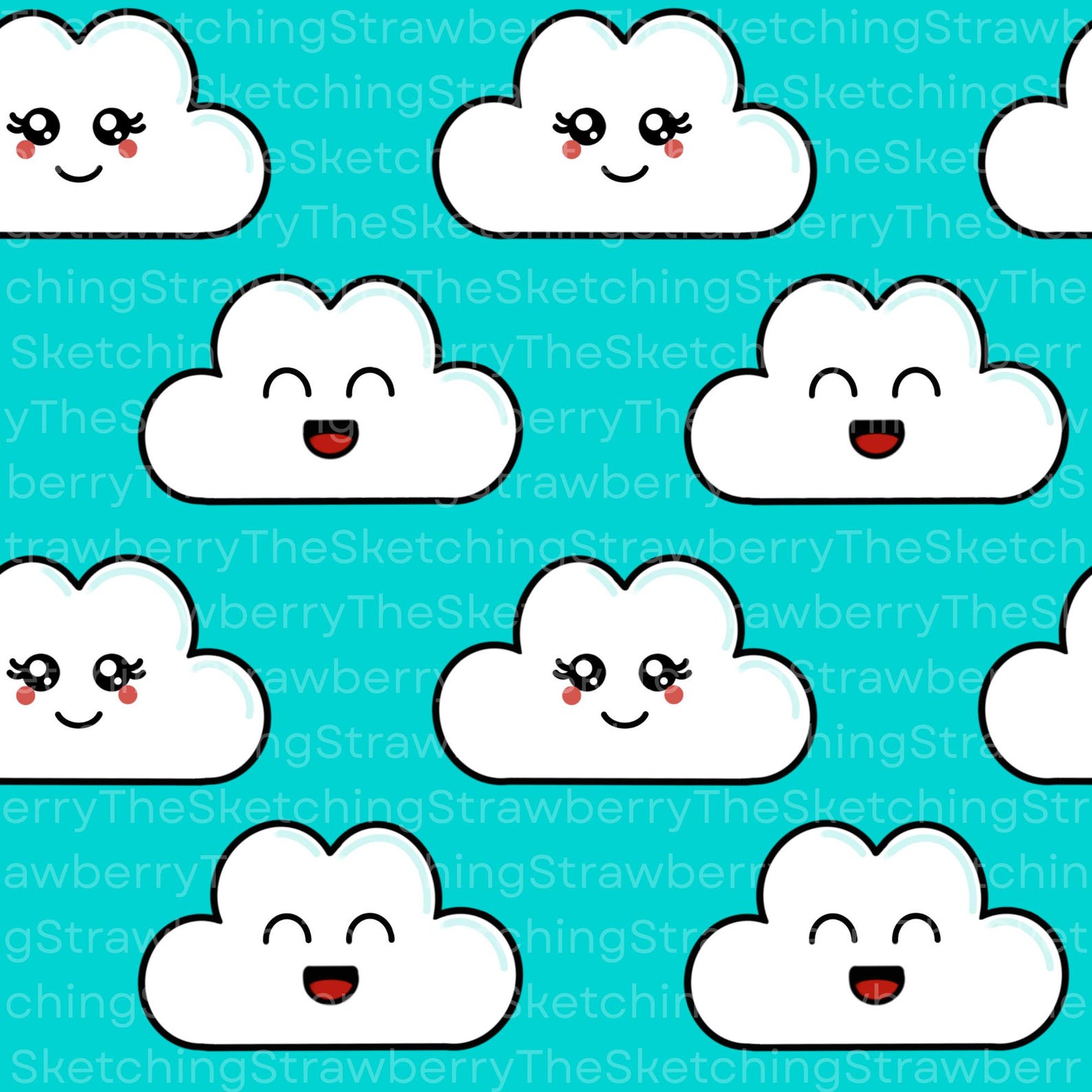 Kawaii Happy Clouds - Cute Smiley Clouds - Seamless Repeating Image ...