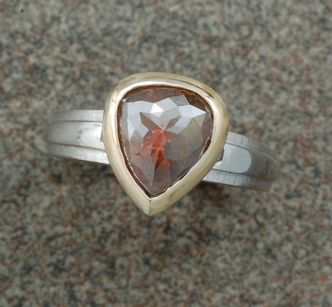 Rose Cut Pear Shape Diamond | Ring | 14 Karat White and Yellow Gold ...