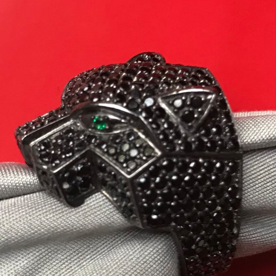 LE TIGRE Ring Art Deco Mid Century Inspired Black Silver Tiger - Etsy