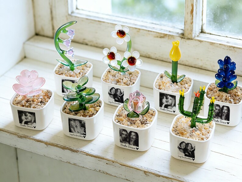 Personalized Glass Flower Pot, Custom Photo Friend Gift, Birth Month ...