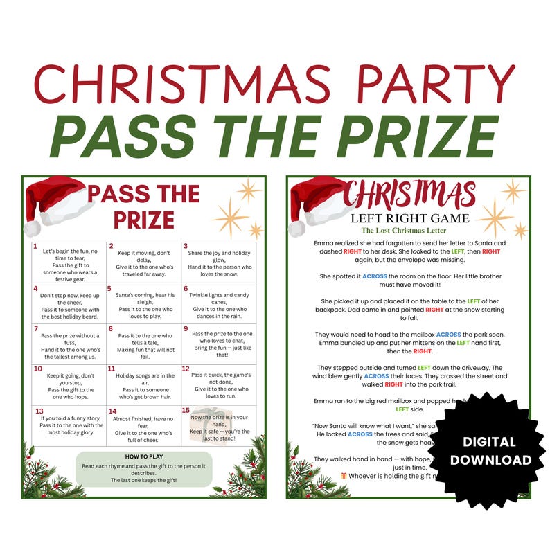Christmas Party Games: Pass the Prize & Left Right Game (PDF Download ...
