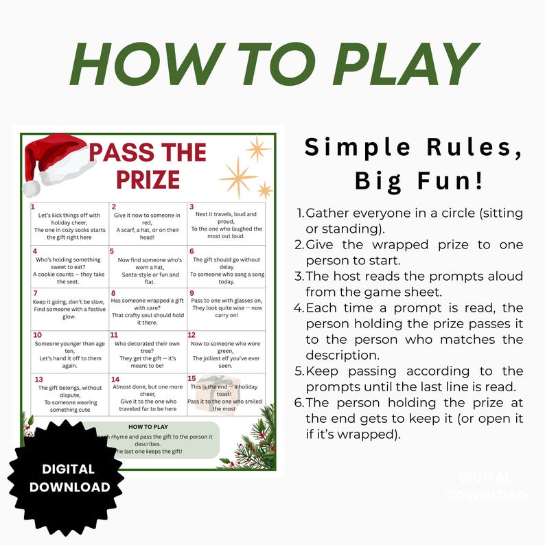 Christmas Party Games: Pass the Prize & Left Right Game (PDF Download ...