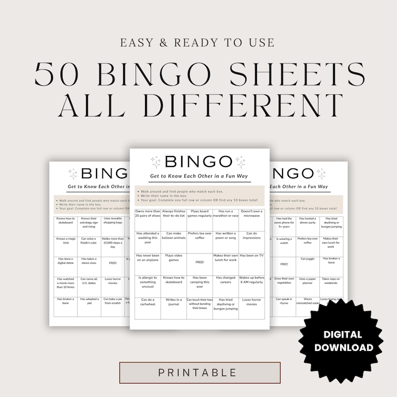 Get to Know You Bingo, Printable Find Someone Who Bingo, Find Someone ...