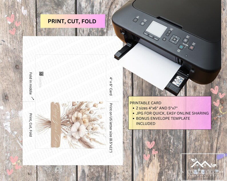 Printable Neutral Floral Card, Beige Wildflower Digital Download ...