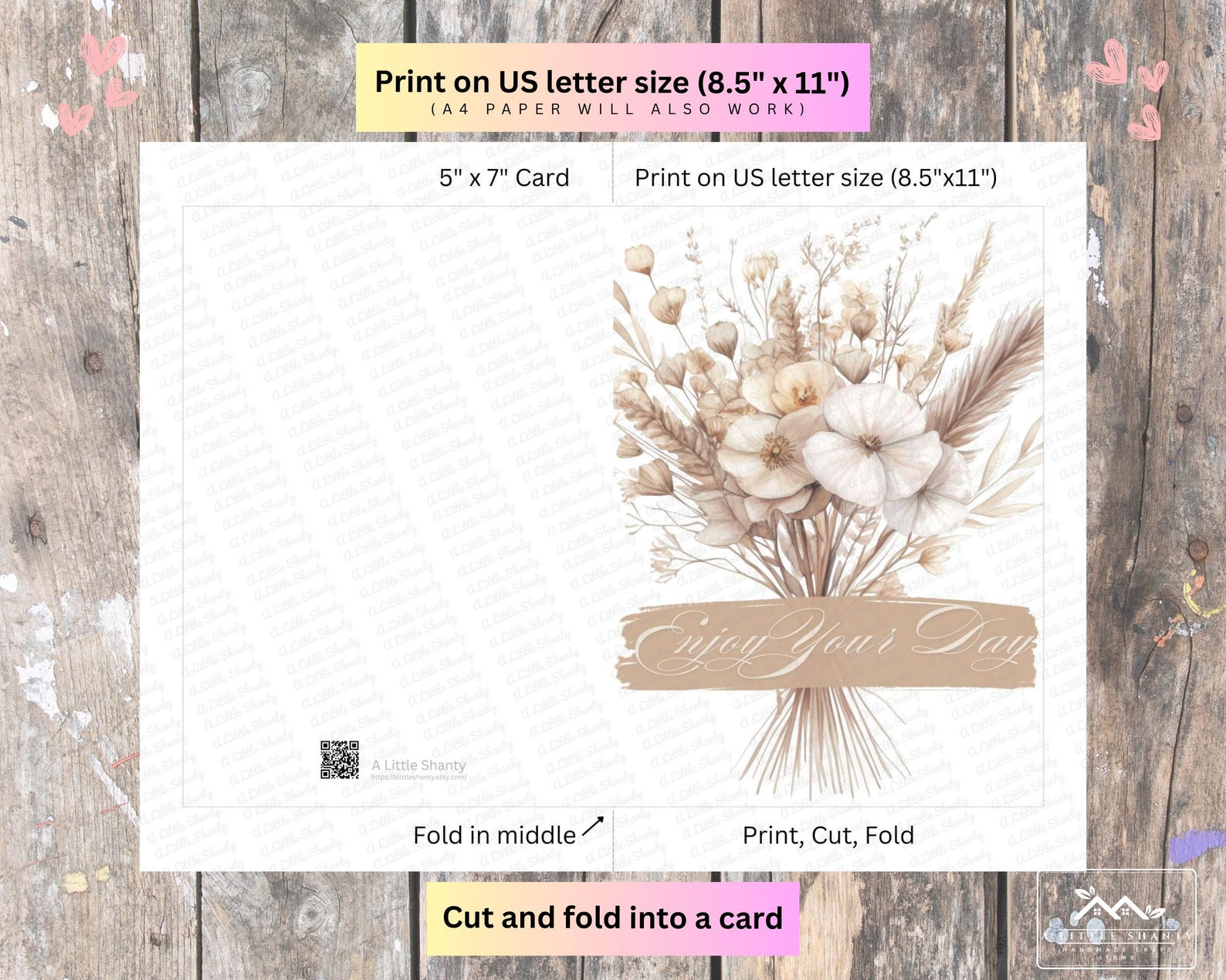 Printable Neutral Floral Card, Beige Wildflower Digital Download ...