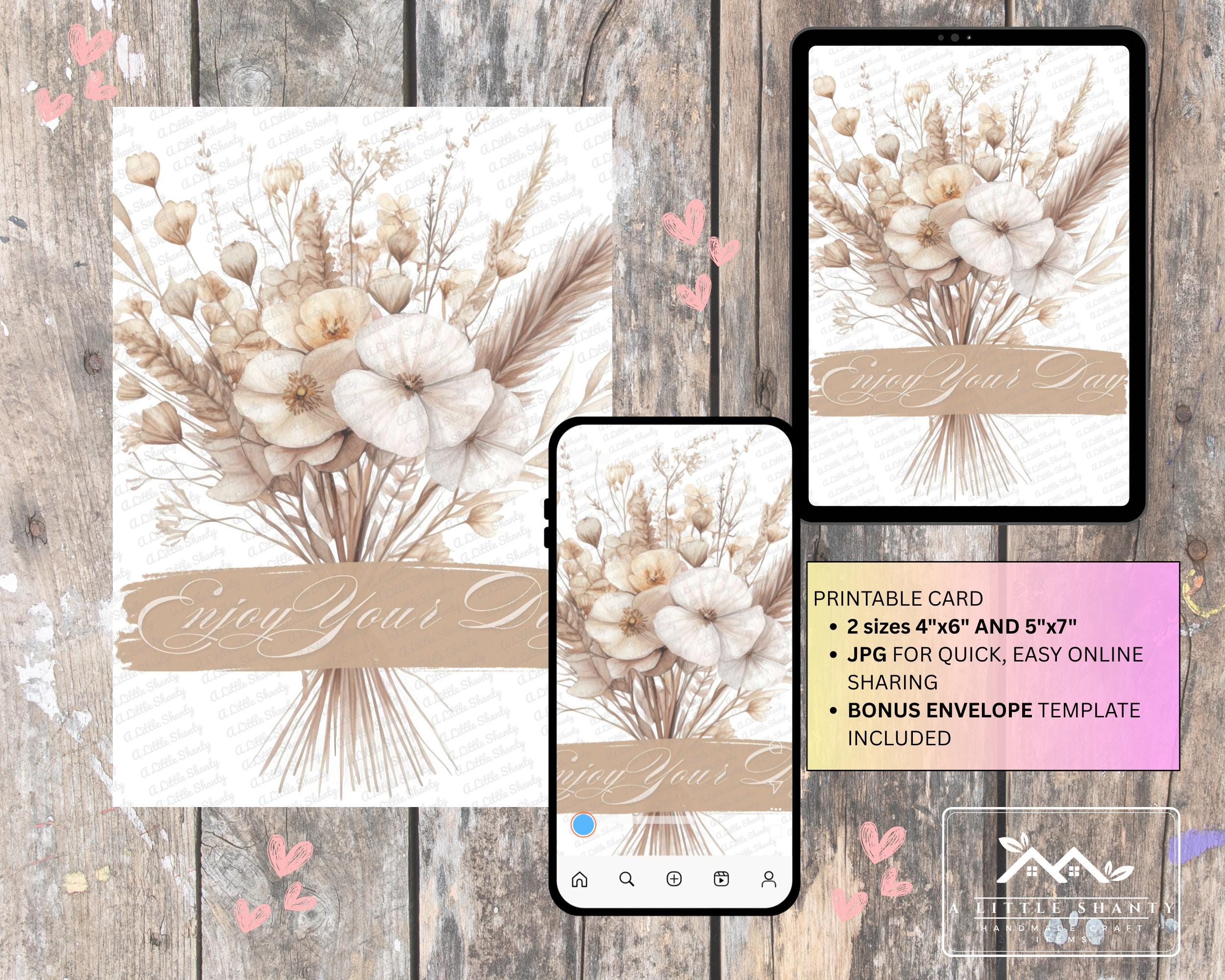 Printable Neutral Floral Card, Beige Wildflower Digital Download ...