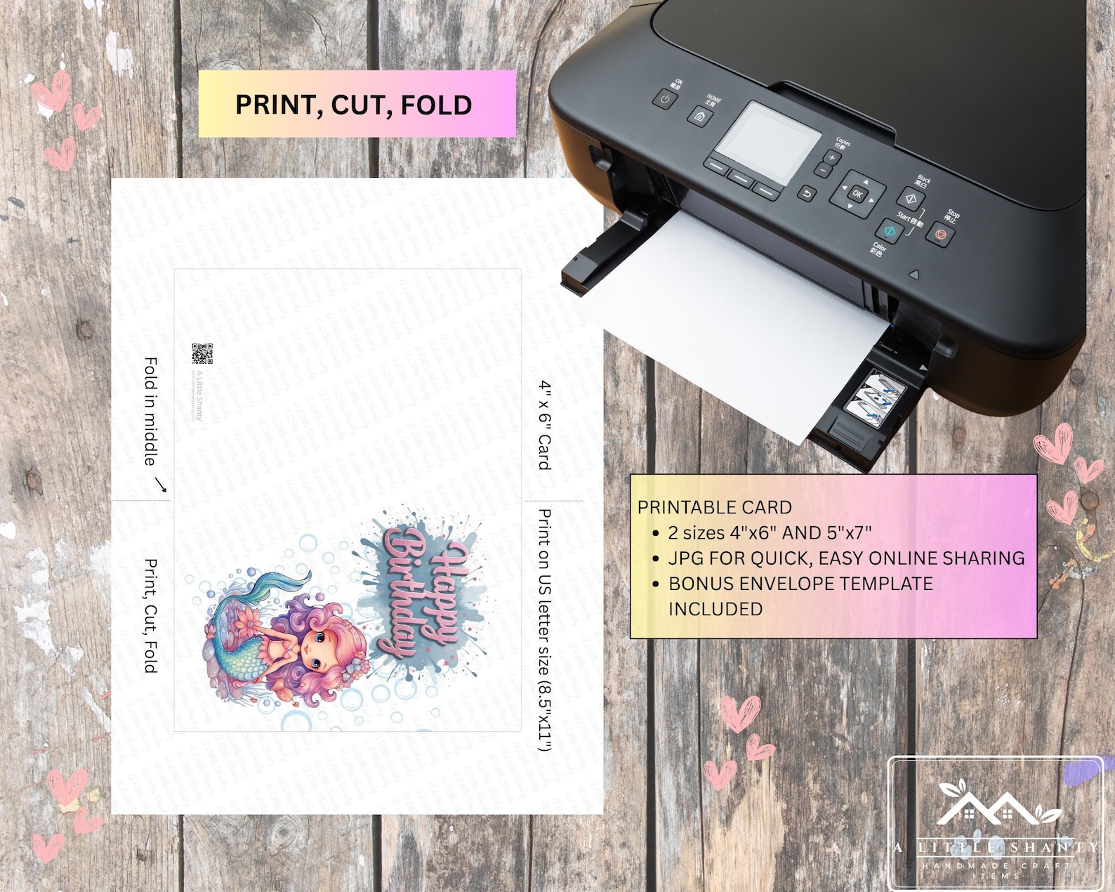 Printable Mermaid Birthday Card, Digital Ocean Theme Greeting Card ...