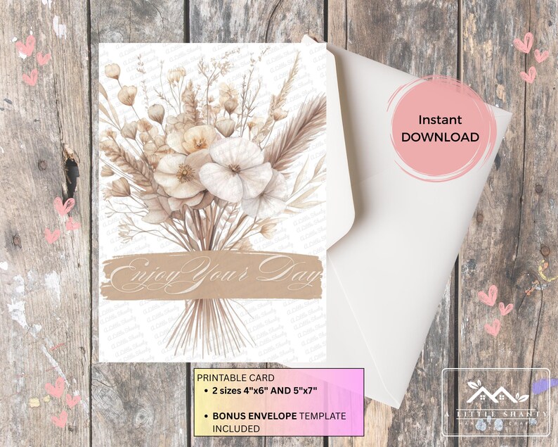 Printable Neutral Floral Card, Beige Wildflower Digital Download ...