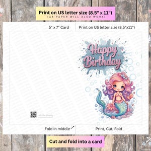 Printable Mermaid Birthday Card, Digital Ocean Theme Greeting Card ...
