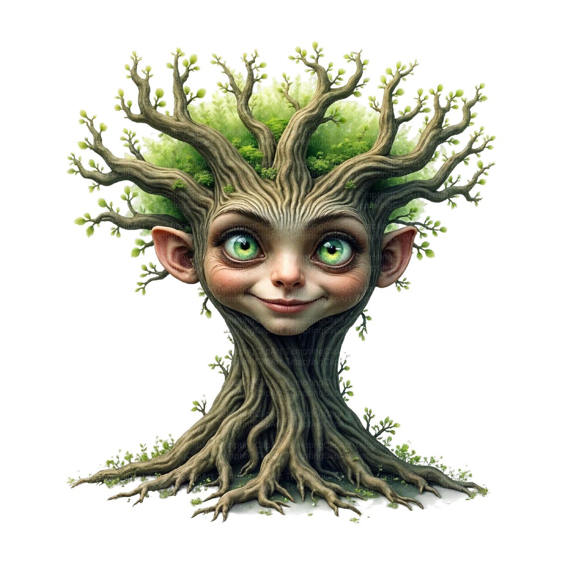 Ancient Tree Clipart | Watercolor Fantasy Tree With Face, Glowing Eyes ...