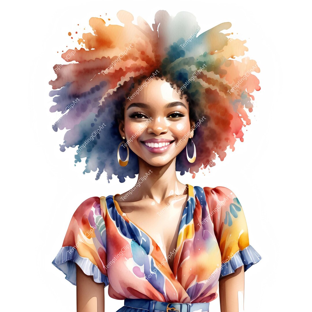 10 Black Woman Clipart | African American Girl, Printable Watercolor ...