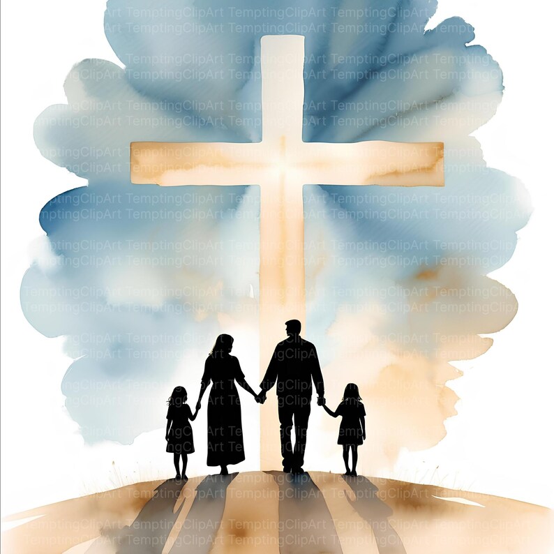 10 Christian Family Clipart | Silhouette & Cross, Printable Watercolor ...