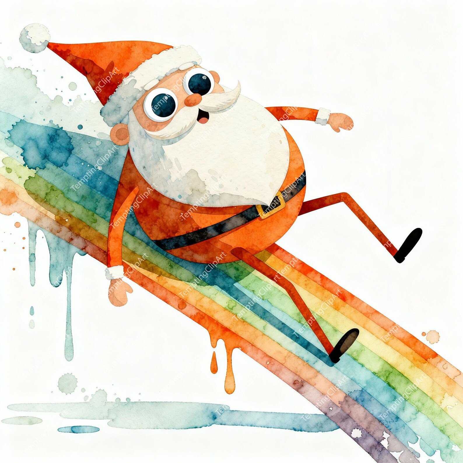 12 Santa and Elf on Rainbow Clipart | Christmas Printable Watercolor ...