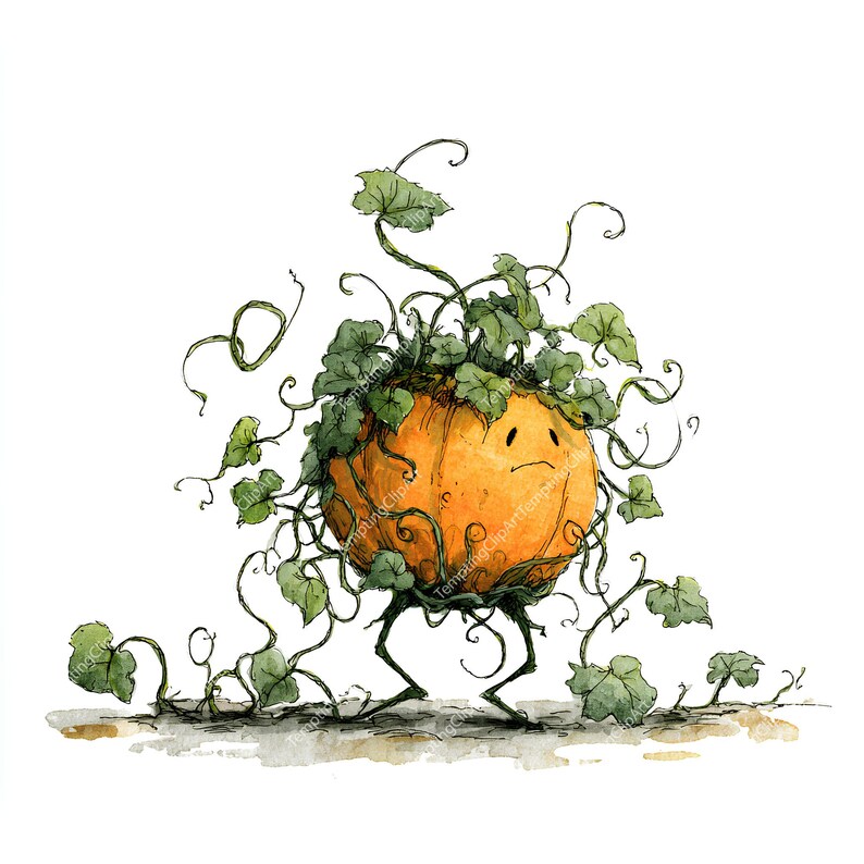 12 Watercolor Pumpkin Monster Clipart | Funny Cartoon Pumpkin Creature ...