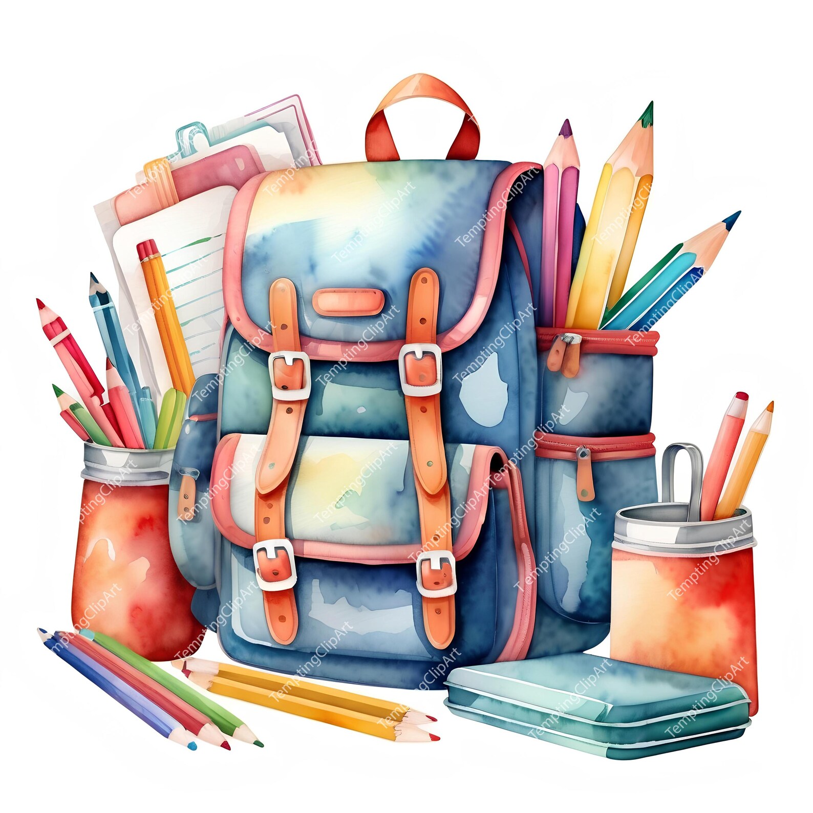 10 Colorful School Backpack | Watercolor Lunchbox & Paper Clips ...