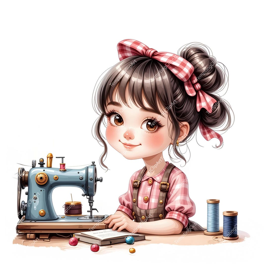 10 Girl Seamstress Clipart | Sewing Accessories, Printable Watercolor ...