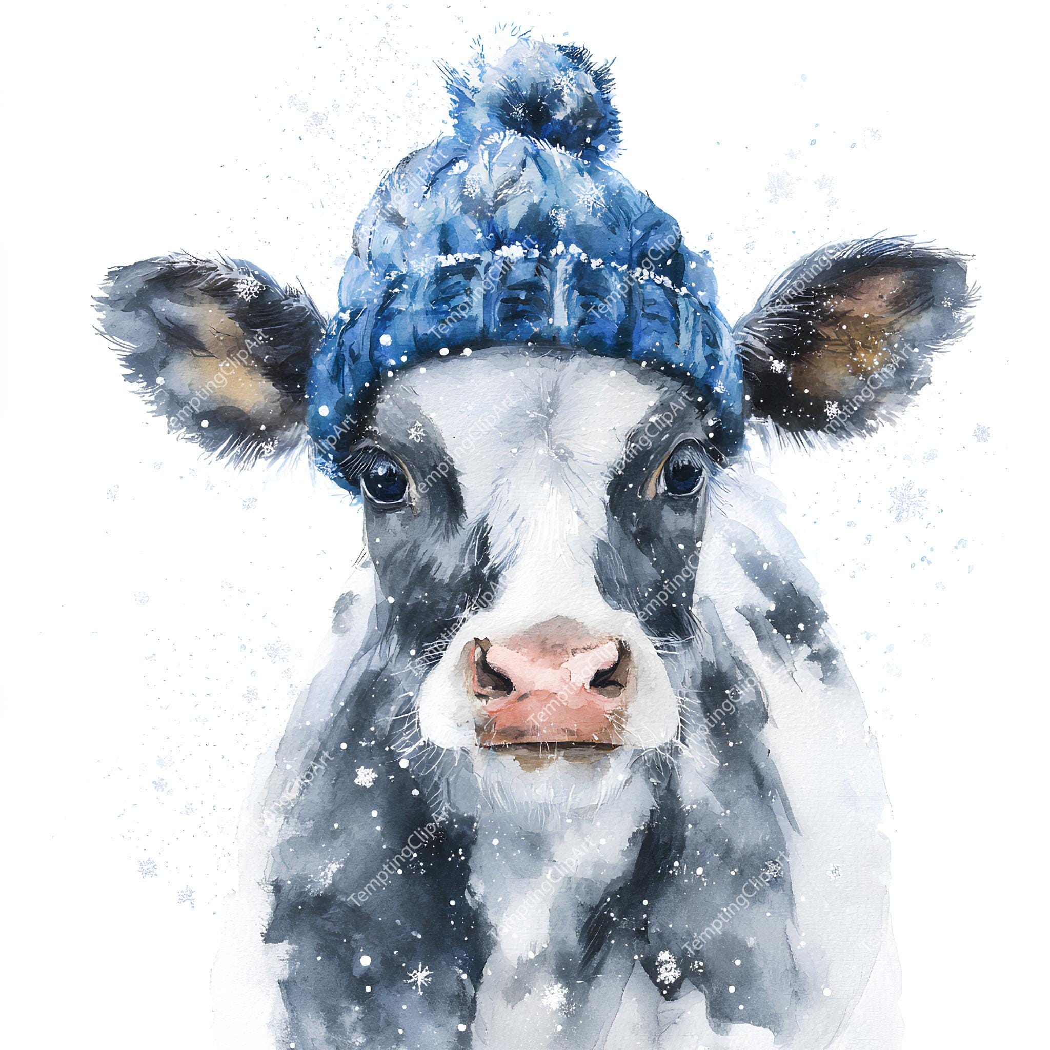 14 Christmas Cow Clipart | Cute Calf With Knitted Hat, Watercolor ...