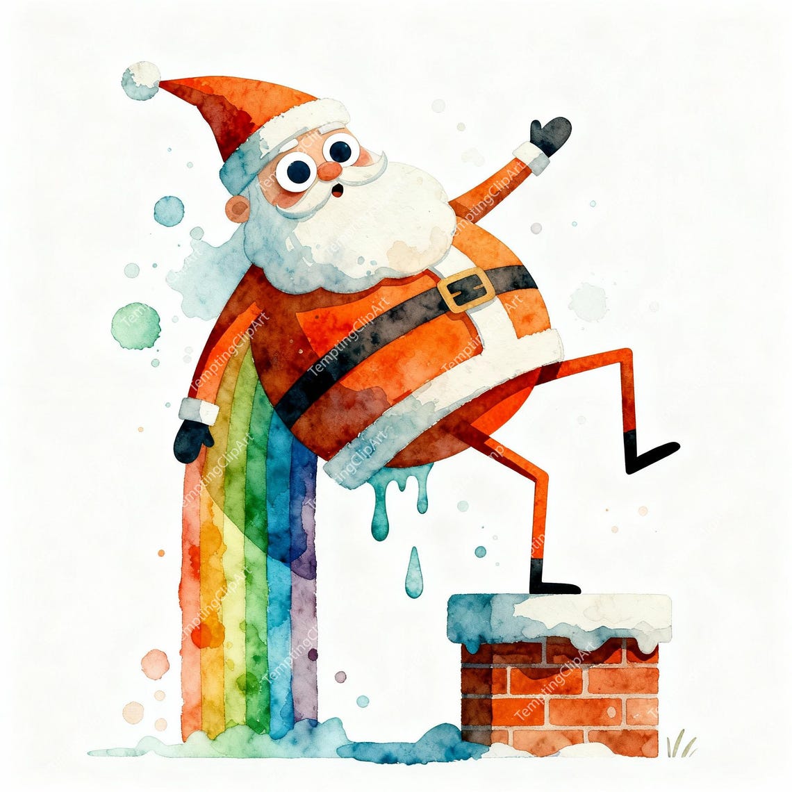 12 Santa and Elf on Rainbow Clipart | Christmas Printable Watercolor ...