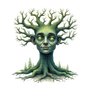 Ancient Tree Clipart | Watercolor Fantasy Tree With Face, Glowing Eyes ...