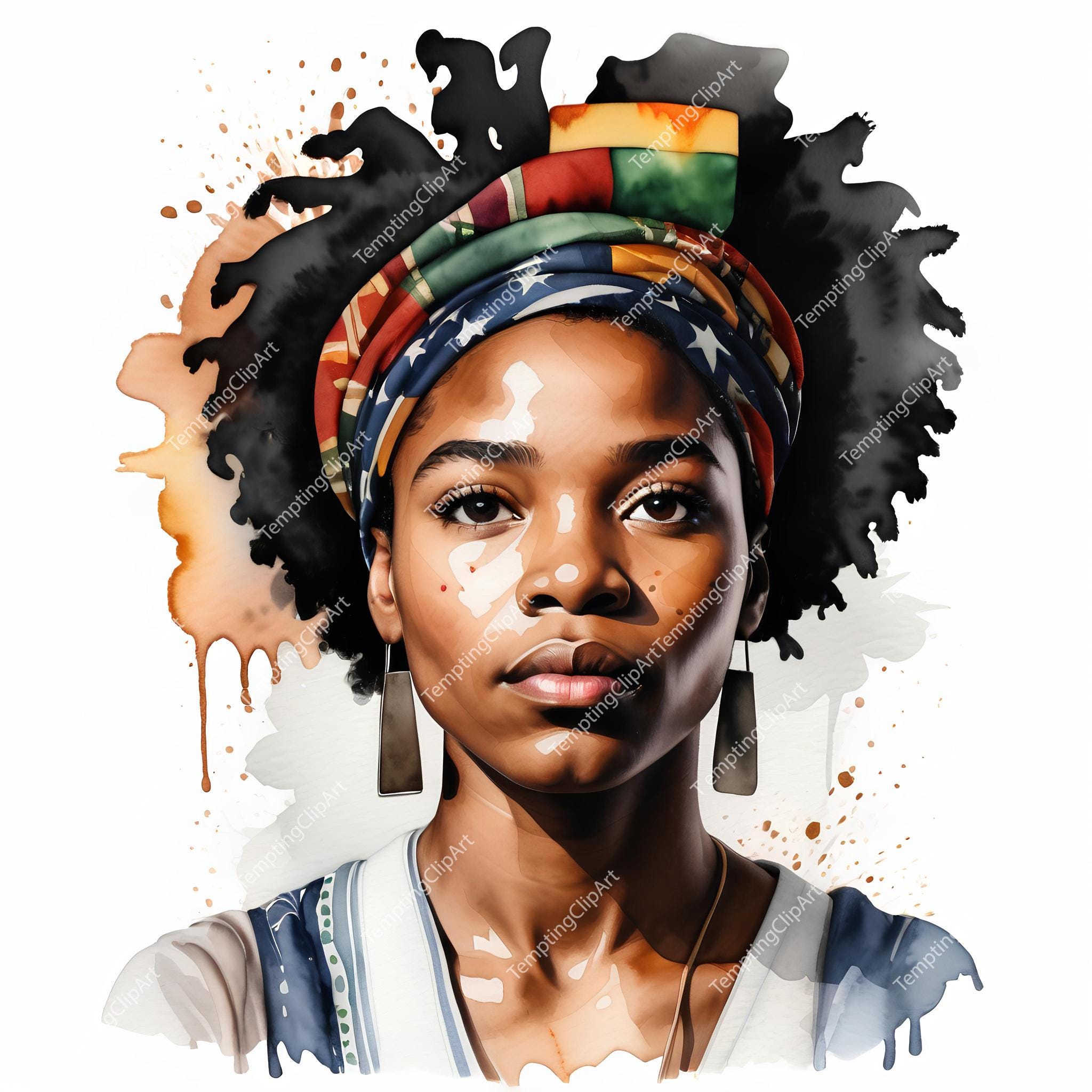 10 Black Woman Clipart | African American Girl, Printable Watercolor ...