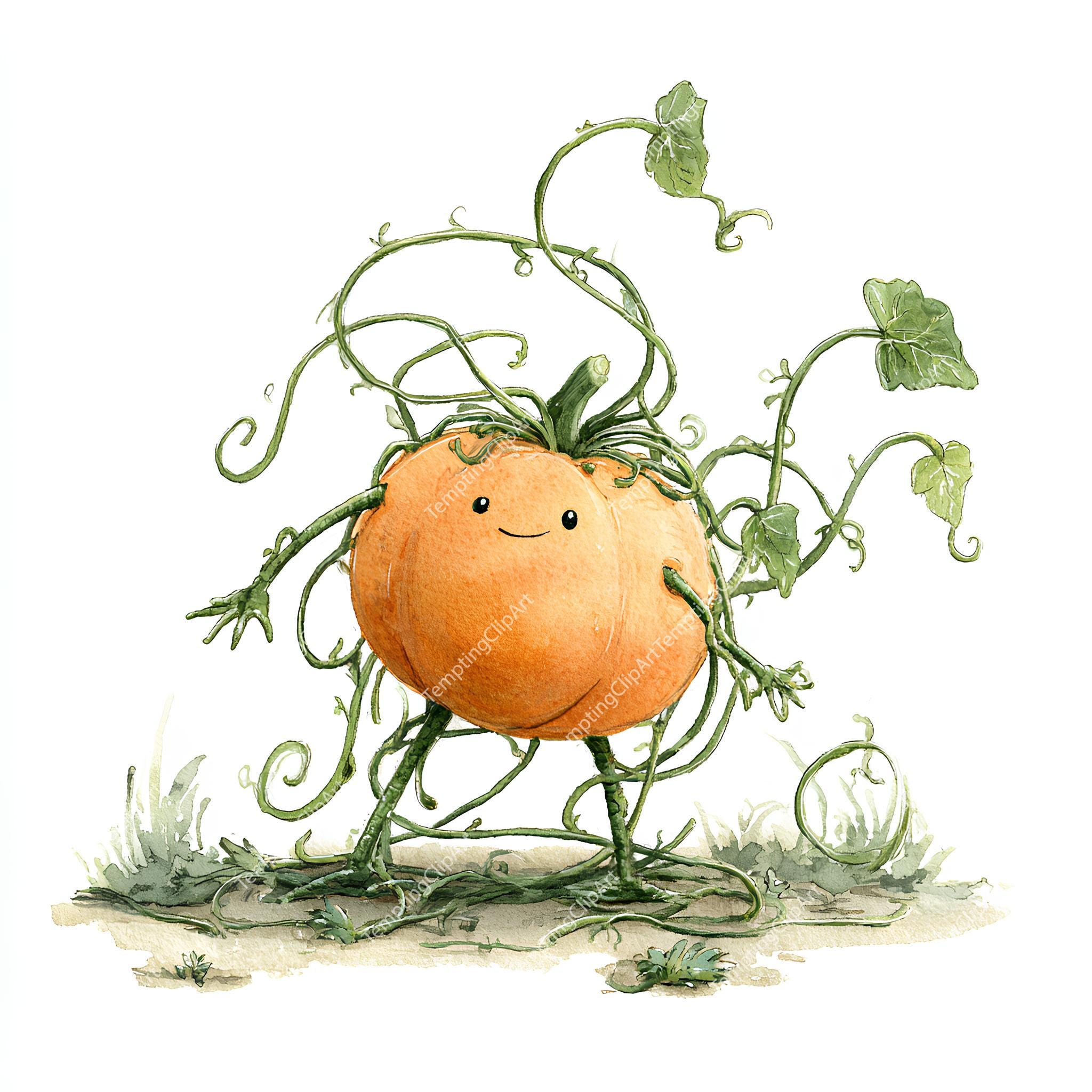 12 Watercolor Pumpkin Monster Clipart | Funny Cartoon Pumpkin Creature ...