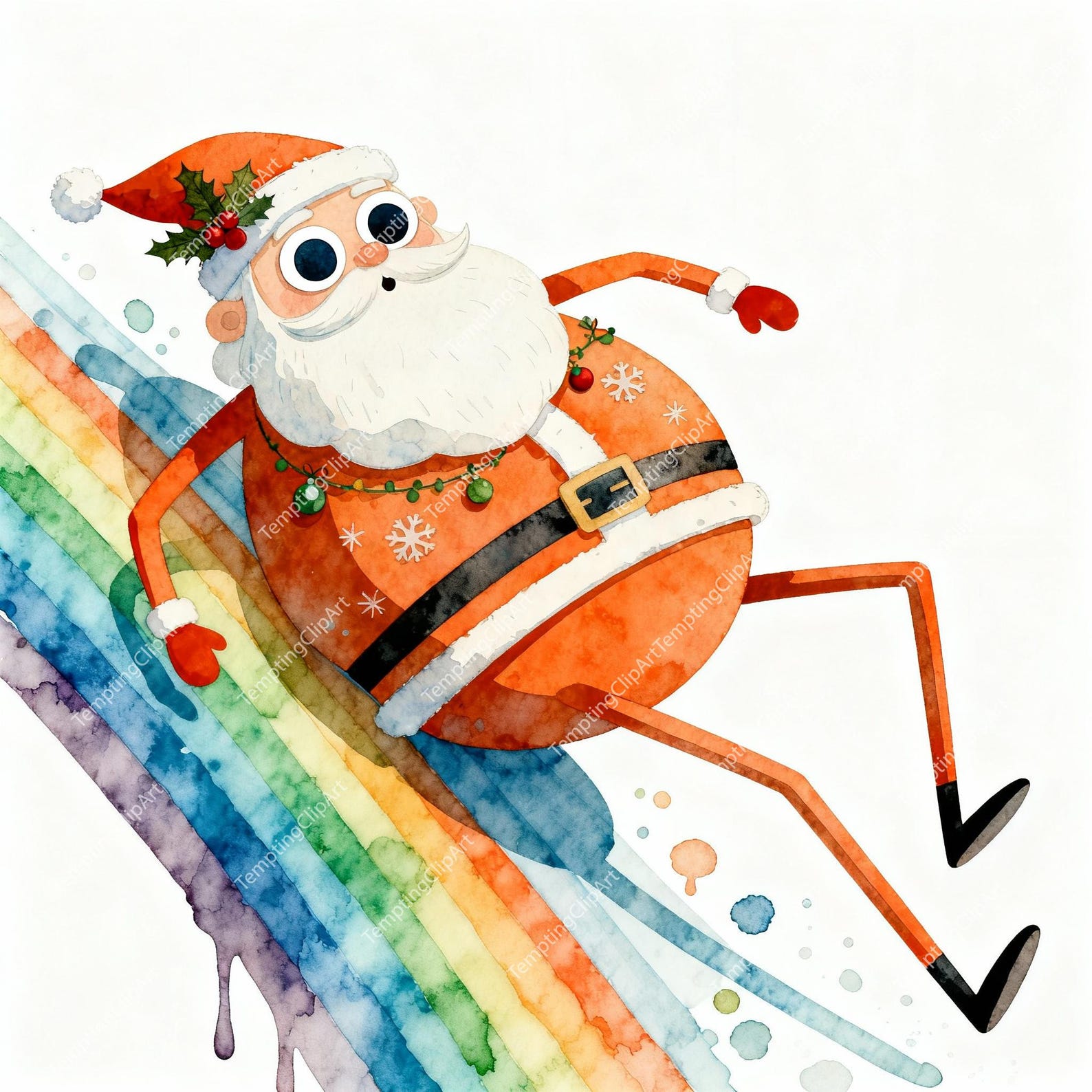 12 Santa and Elf on Rainbow Clipart | Christmas Printable Watercolor ...