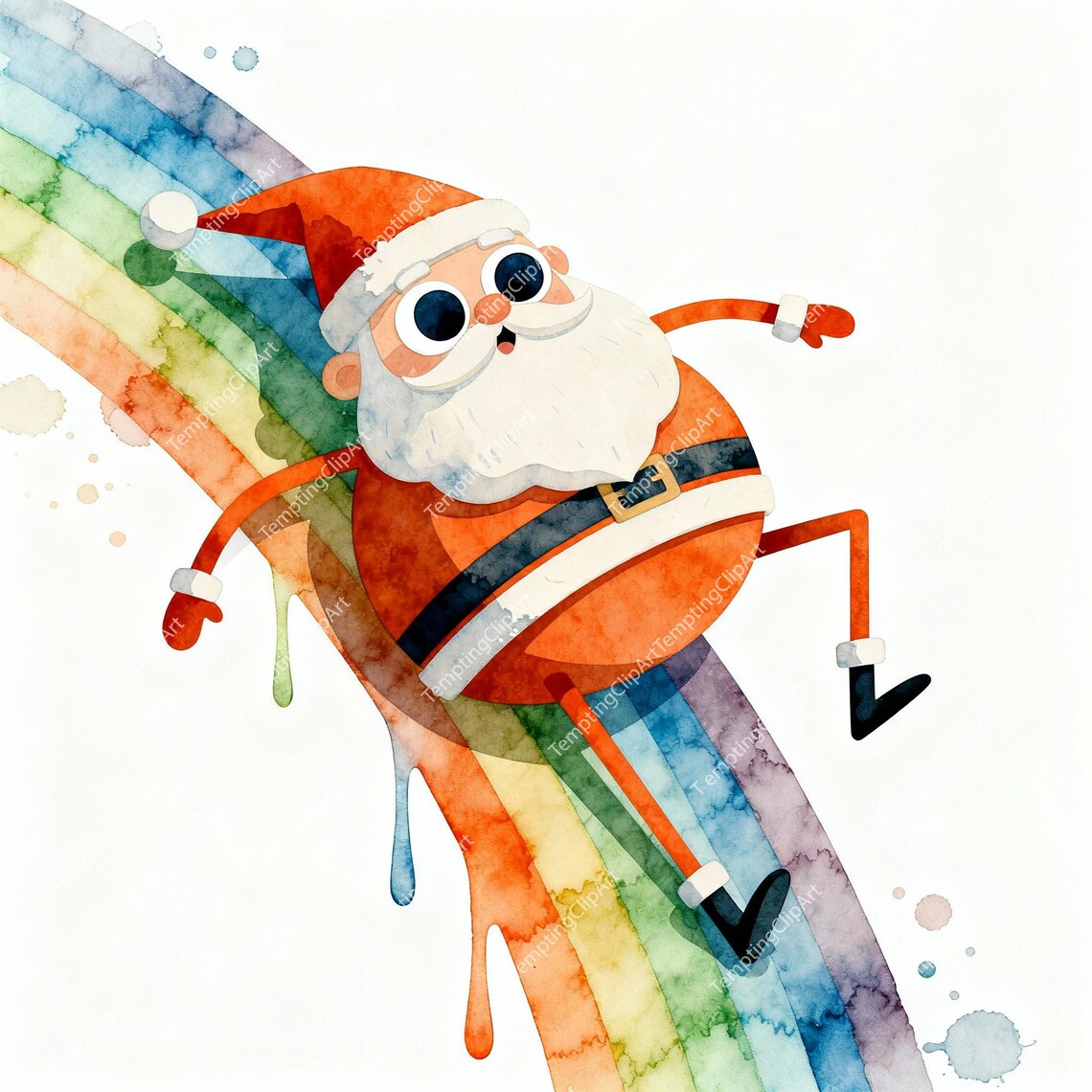 12 Santa and Elf on Rainbow Clipart | Christmas Printable Watercolor ...