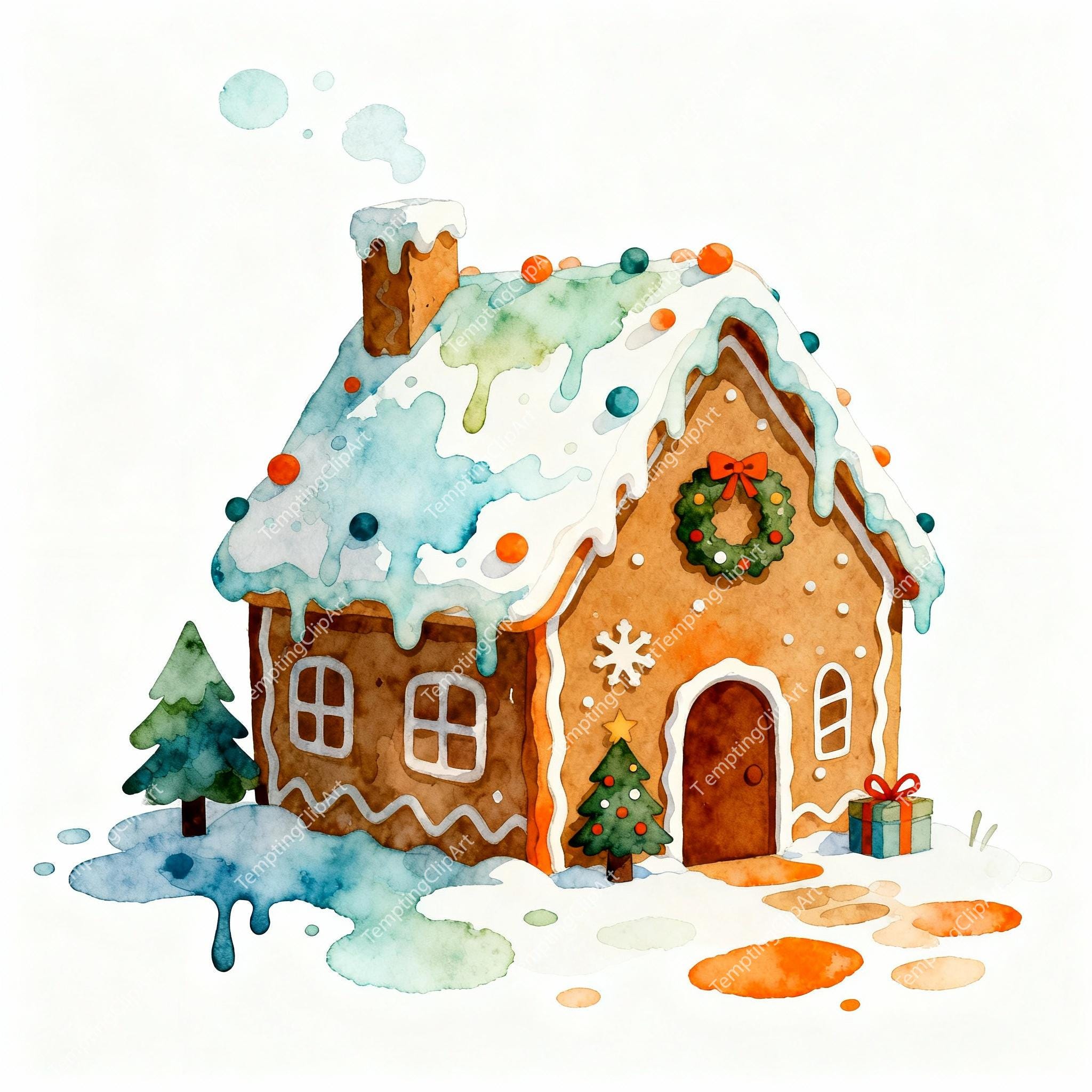 12 Christmas Gingerbread House Clipart | Holiday Decor, Watercolor ...