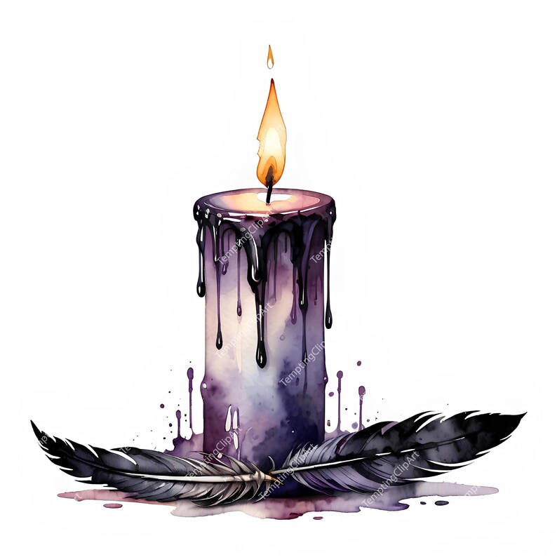 10 Watercolor Gothic Candle Clipart | High Quality Jpgs | Wax Drips ...