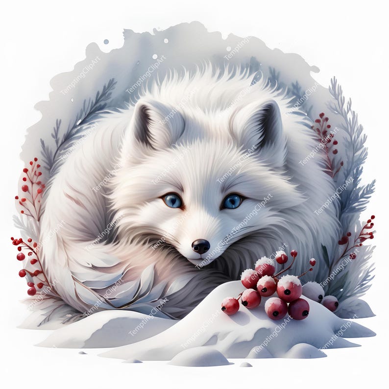 Watercolor Arctic Fox Clipart Set: Winter Wildlife Art (JPG Download ...