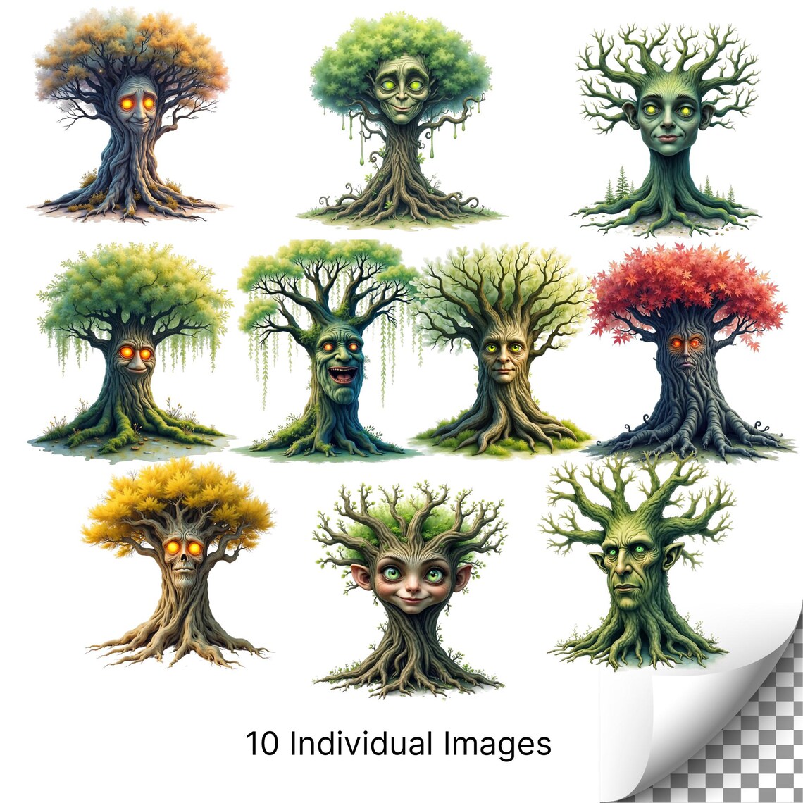 Ancient Tree Clipart | Watercolor Fantasy Tree With Face, Glowing Eyes ...